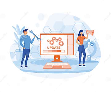 Cartoon Software Update People for Mobile App Design. Stock Vector ...