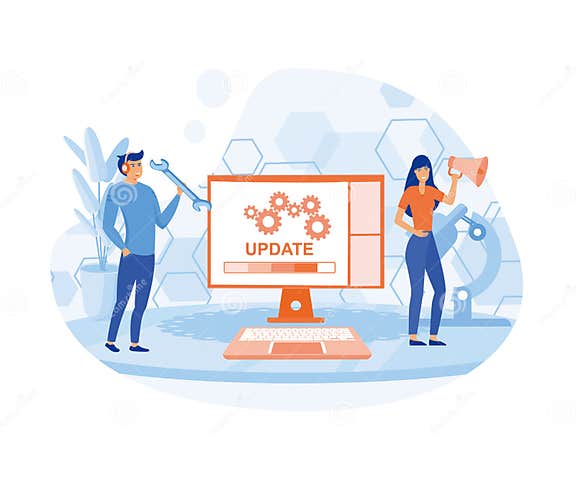Cartoon Software Update People for Mobile App Design. Stock Vector ...