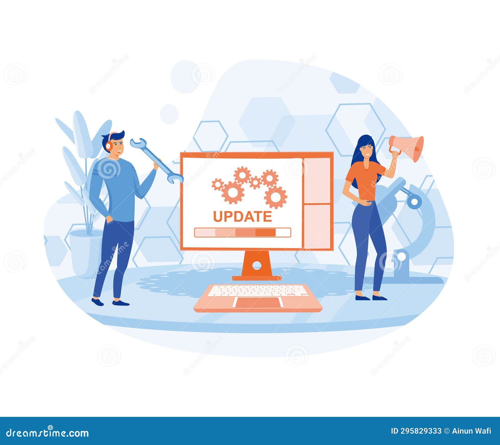 Cartoon Software Update People for Mobile App Design. Stock ...