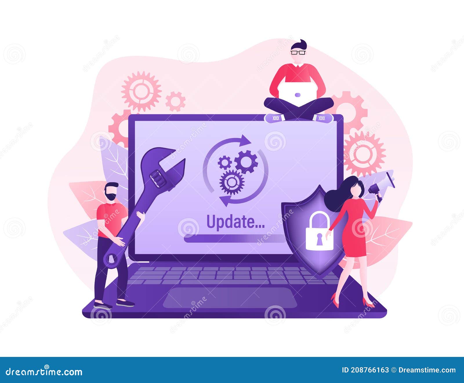 Cartoon Software Update People for Mobile App Design. Isometric Vector ...