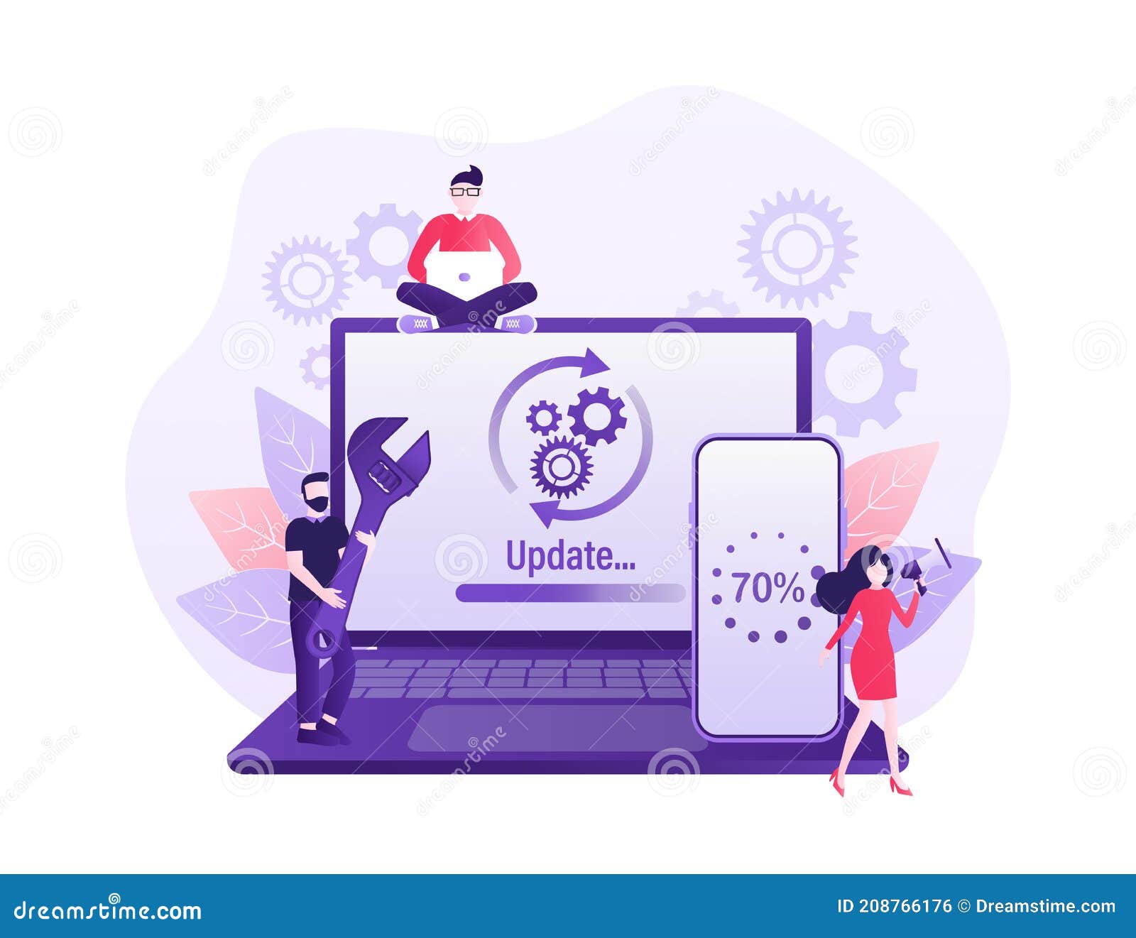 Cartoon Software Update People for Mobile App Design. Isometric Vector ...