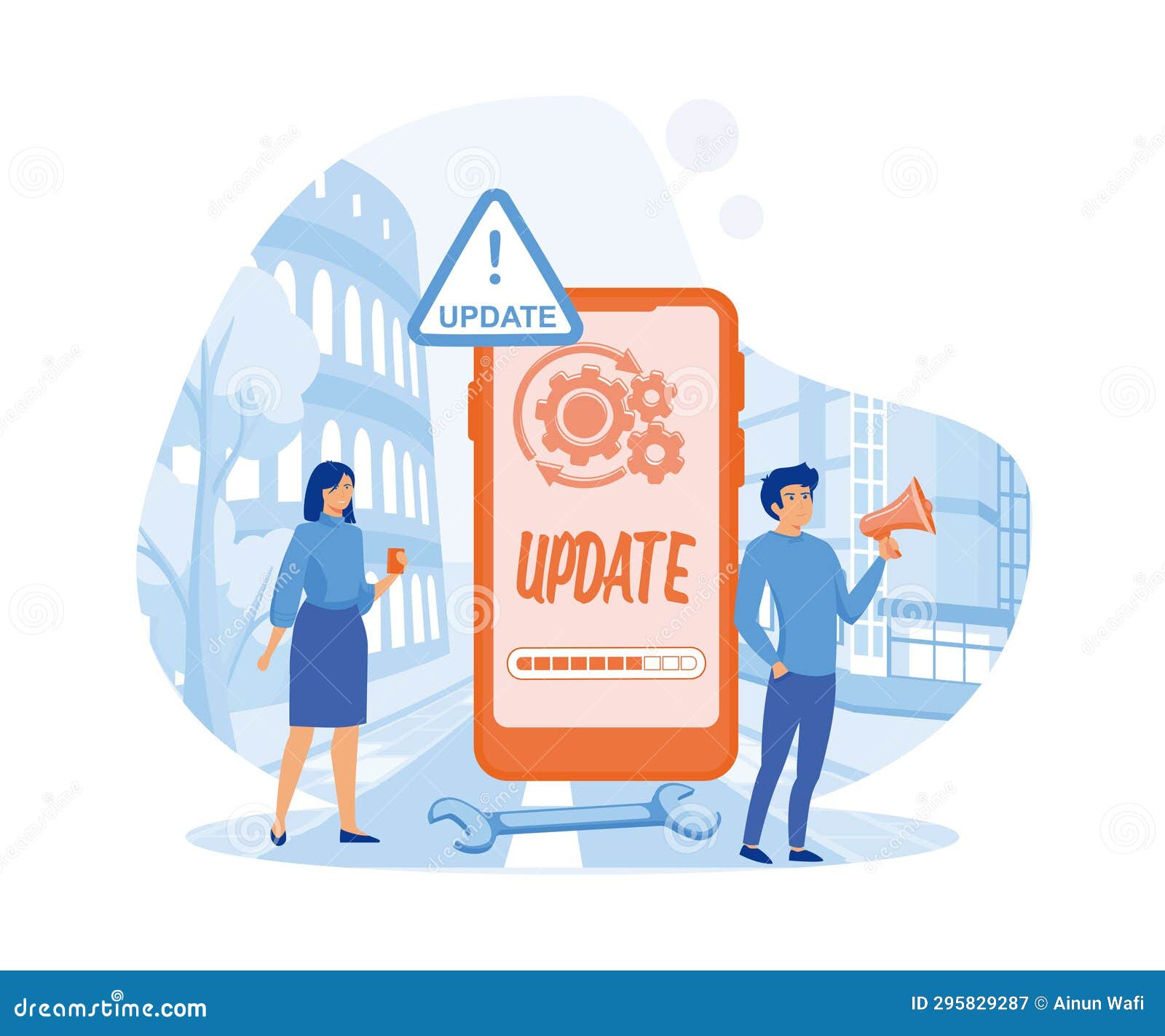 Cartoon Software Update People for Mobile App Design. Isometric Vector ...