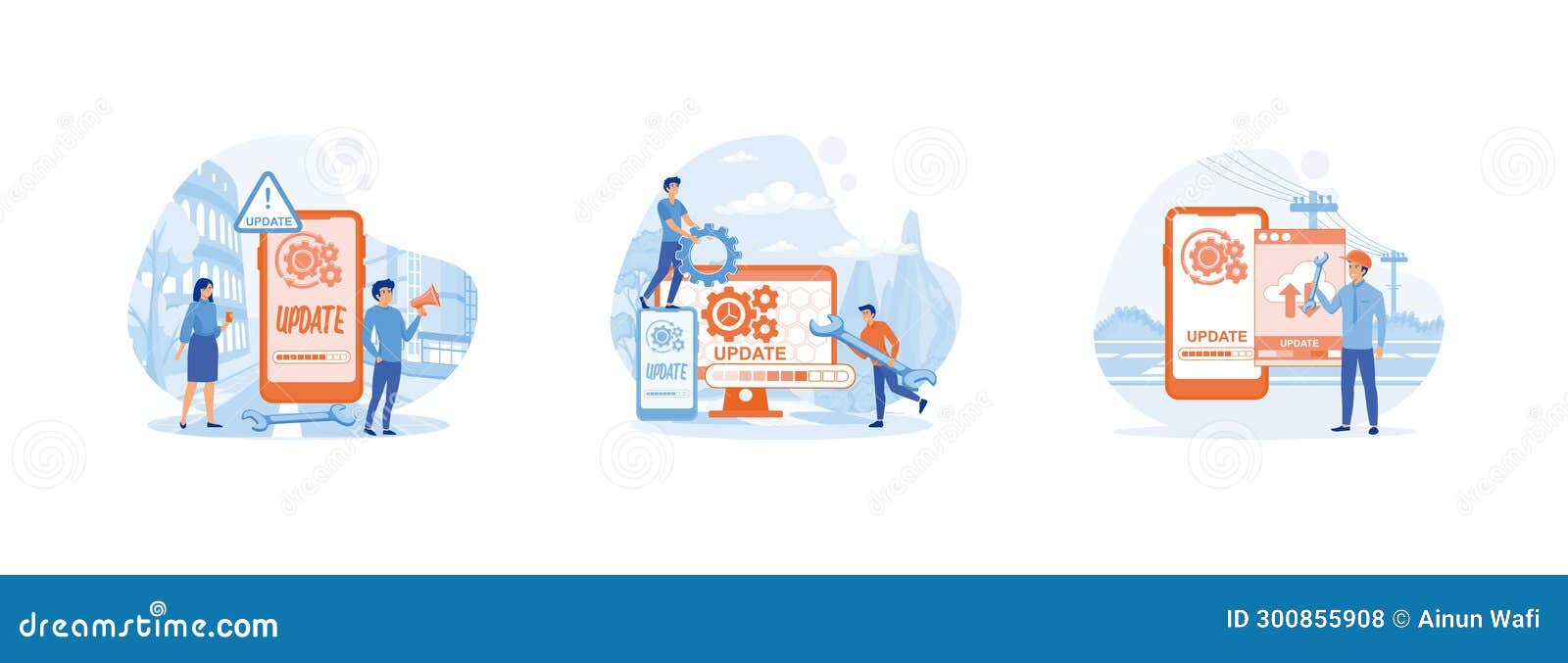 Cartoon Software Update People for Mobile App Design, Update Software ...