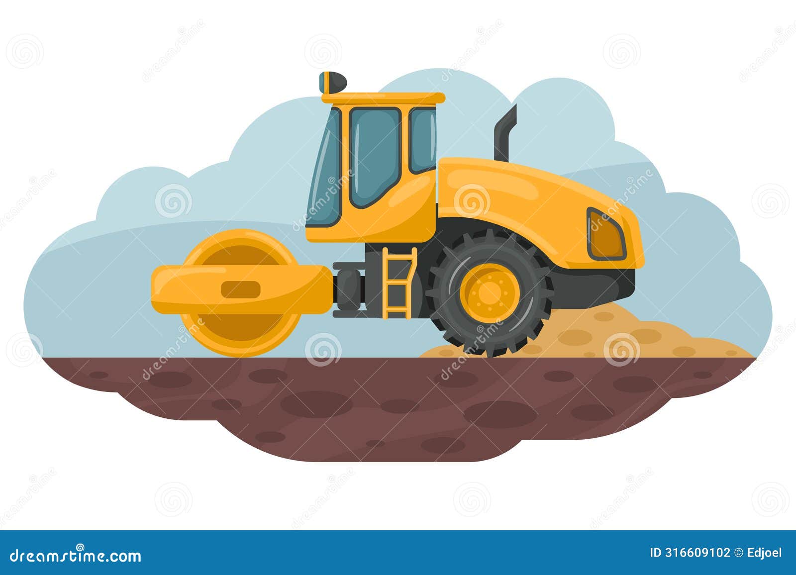 Cartoon of Soil Compactor Roller Compacting the Ground. Heavy Machinery ...