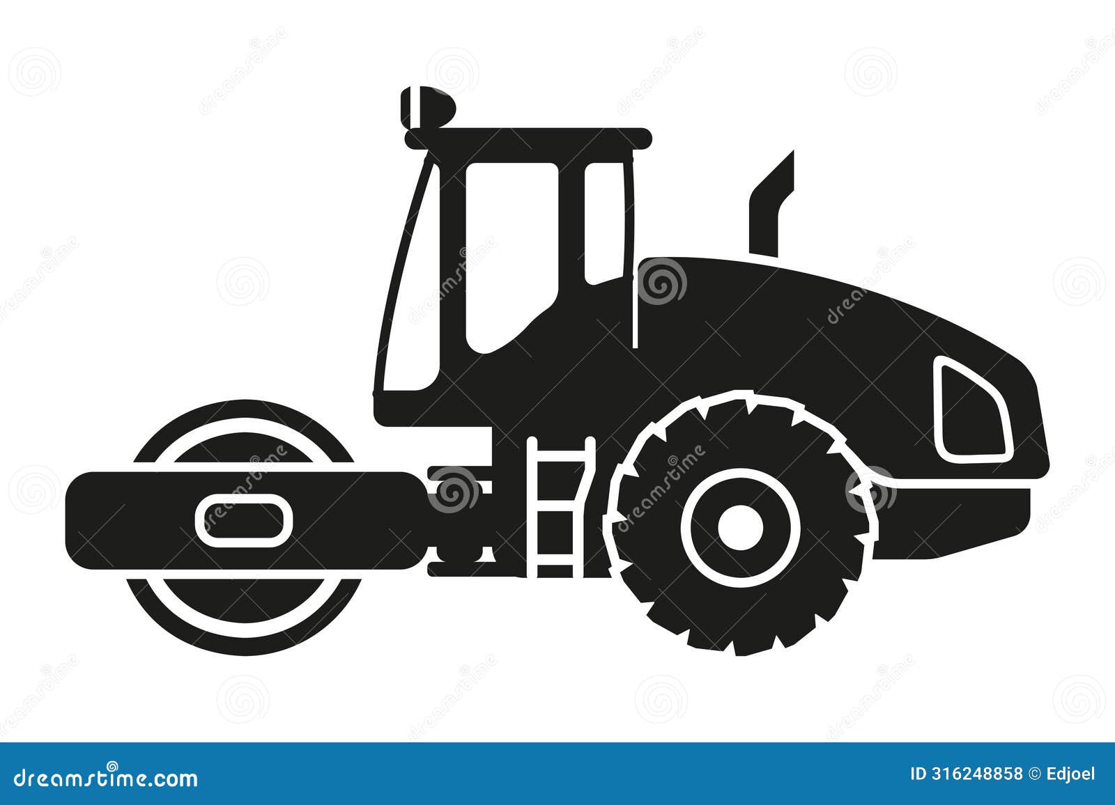 Cartoon Soil Compactor Roller Silhouettes. Heavy Machinery for ...