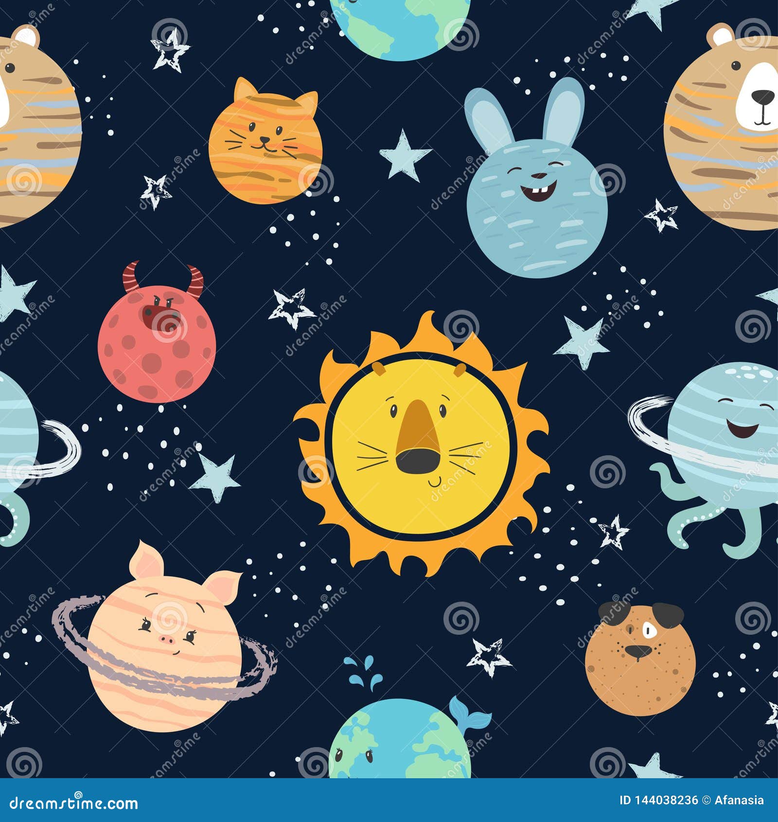 Cartoon Solar System Scheme. Planets In Planetary Orbits Around Sun ...