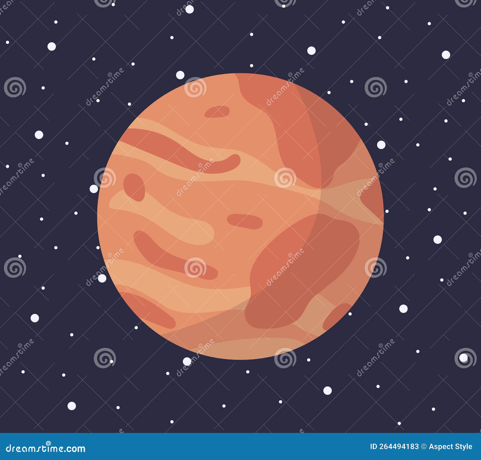 Cartoon Solar System Planet in Flat Style. Planet Mars on Dark Space ...