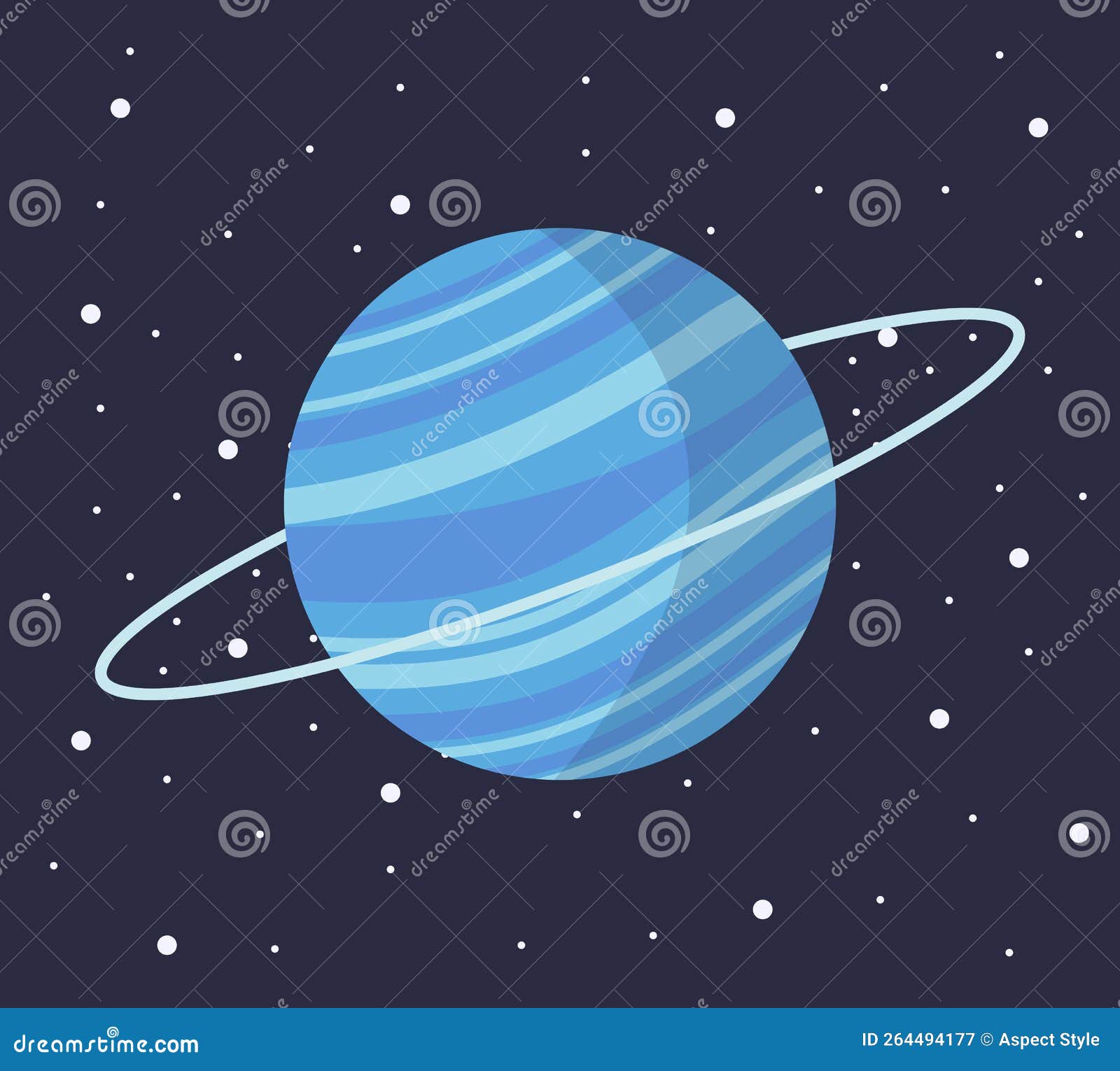 Cartoon Solar System Planet in Flat Style. Uranus Planet on Dark Space ...