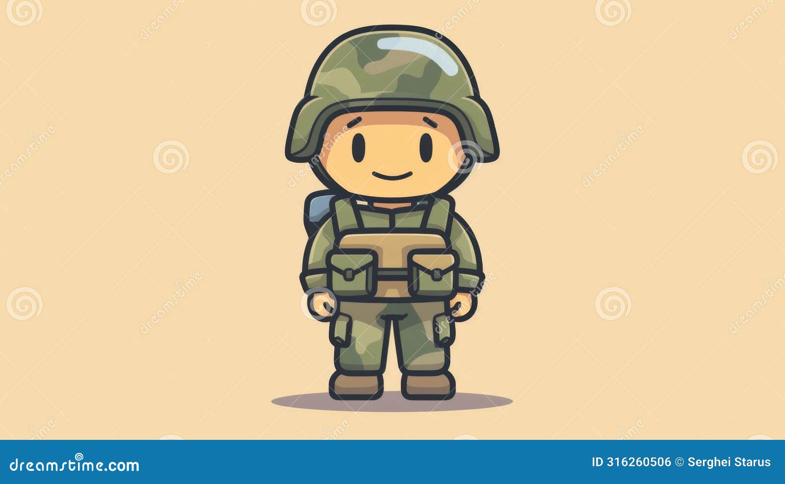 A Cartoon Soldier with a Backpack and Helmet on, AI Stock Illustration ...