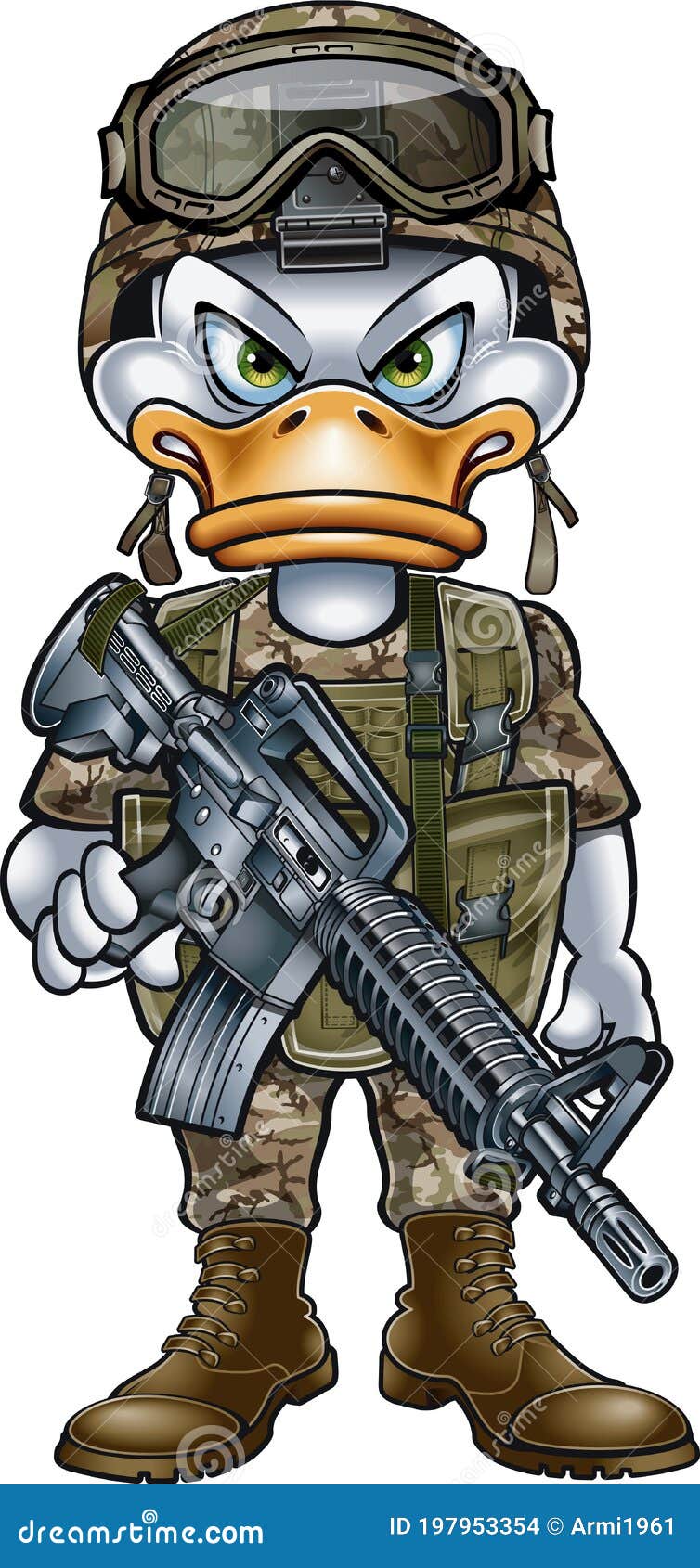 Cartoon Soldier Duck Holding Automatic Rifle Editorial Stock Image ...