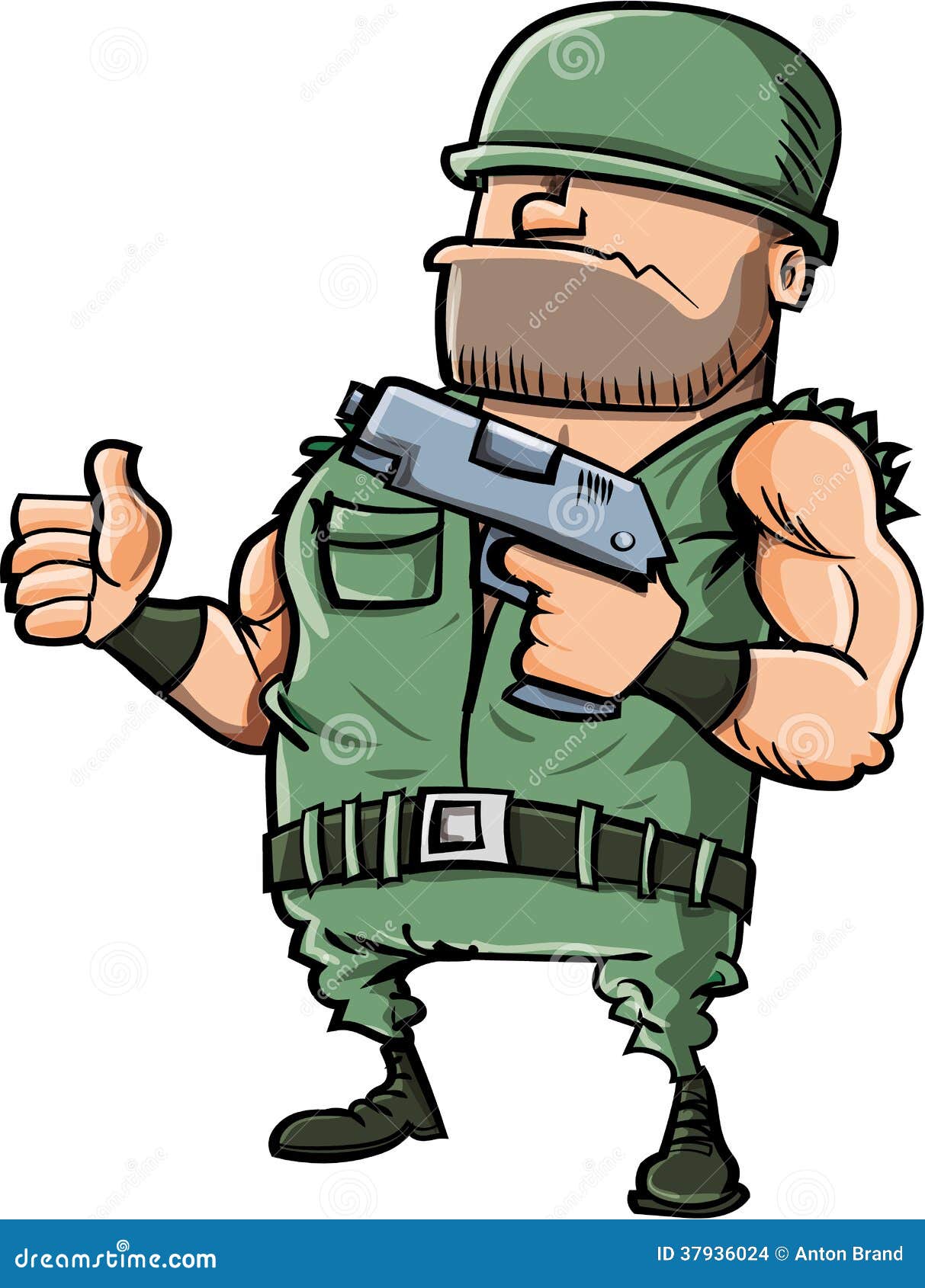 Cartoon Soldier Officer Stands Hands In Different Directions ...