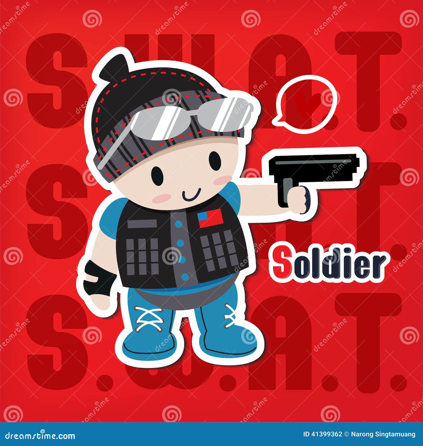 Cartoon Soldier With A Gun Sticker Vector Illustration | CartoonDealer ...
