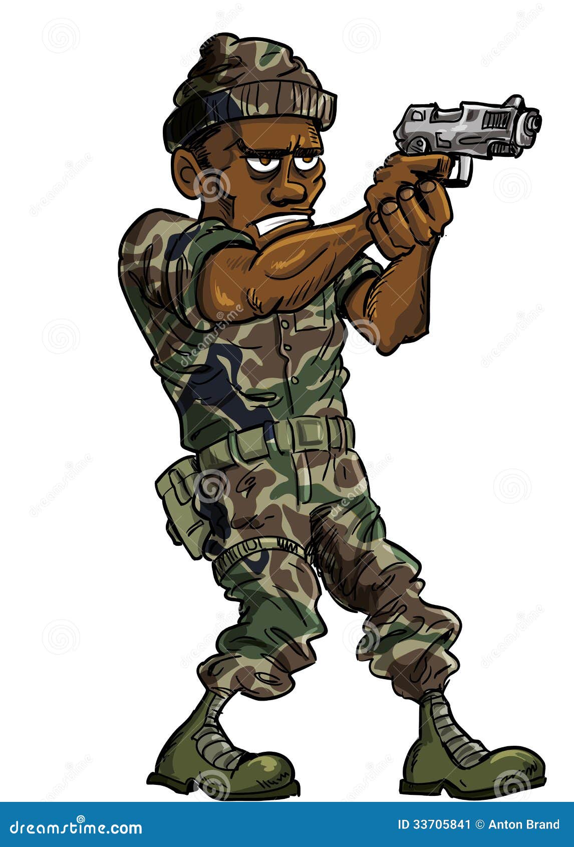 Cartoon Soldier In Ammunition With A Machine Gun On The Background Of ...