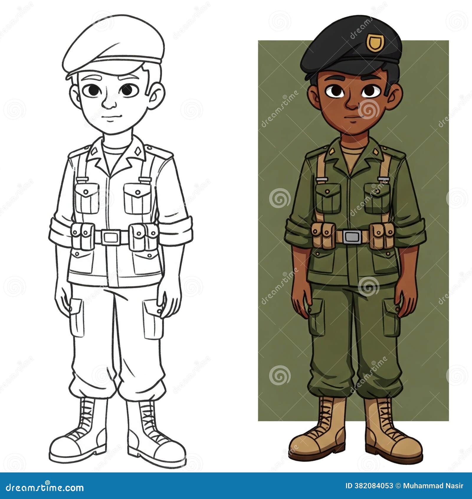 Cartoon Soldier Outline And Colored Version Royalty-Free Stock Photo ...