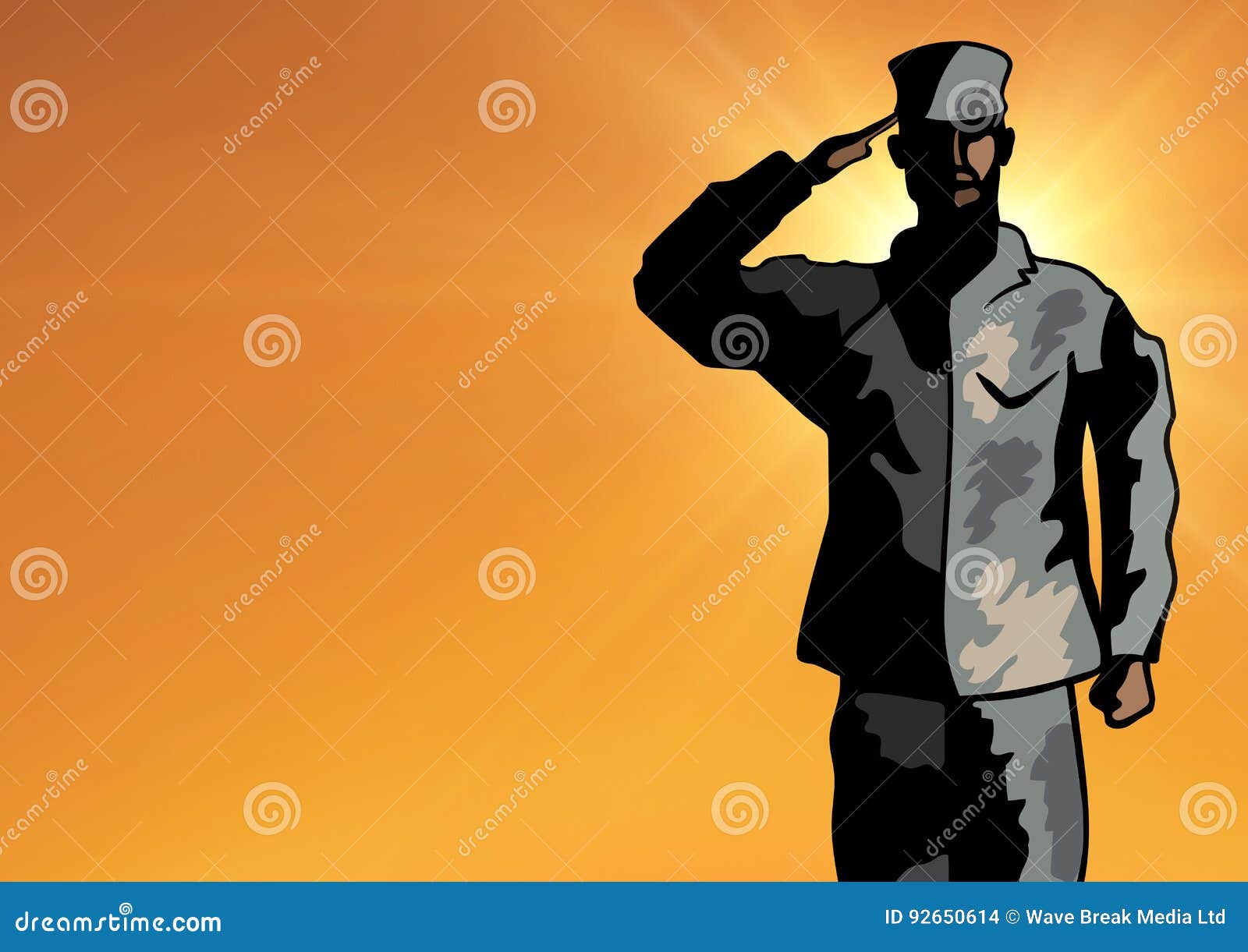 Cartoon Soldier Saluting Against Sun Stock Illustration - Illustration ...