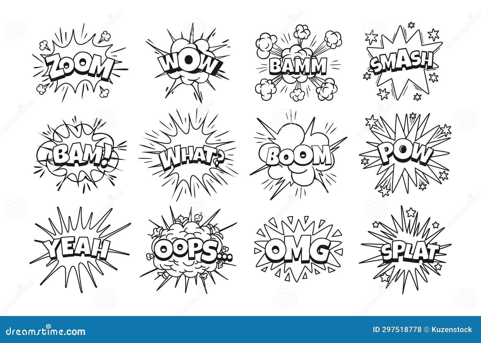 Cartoon Sound Speech Bubble. Comic Doodle Explode Text Elements. Sketch ...