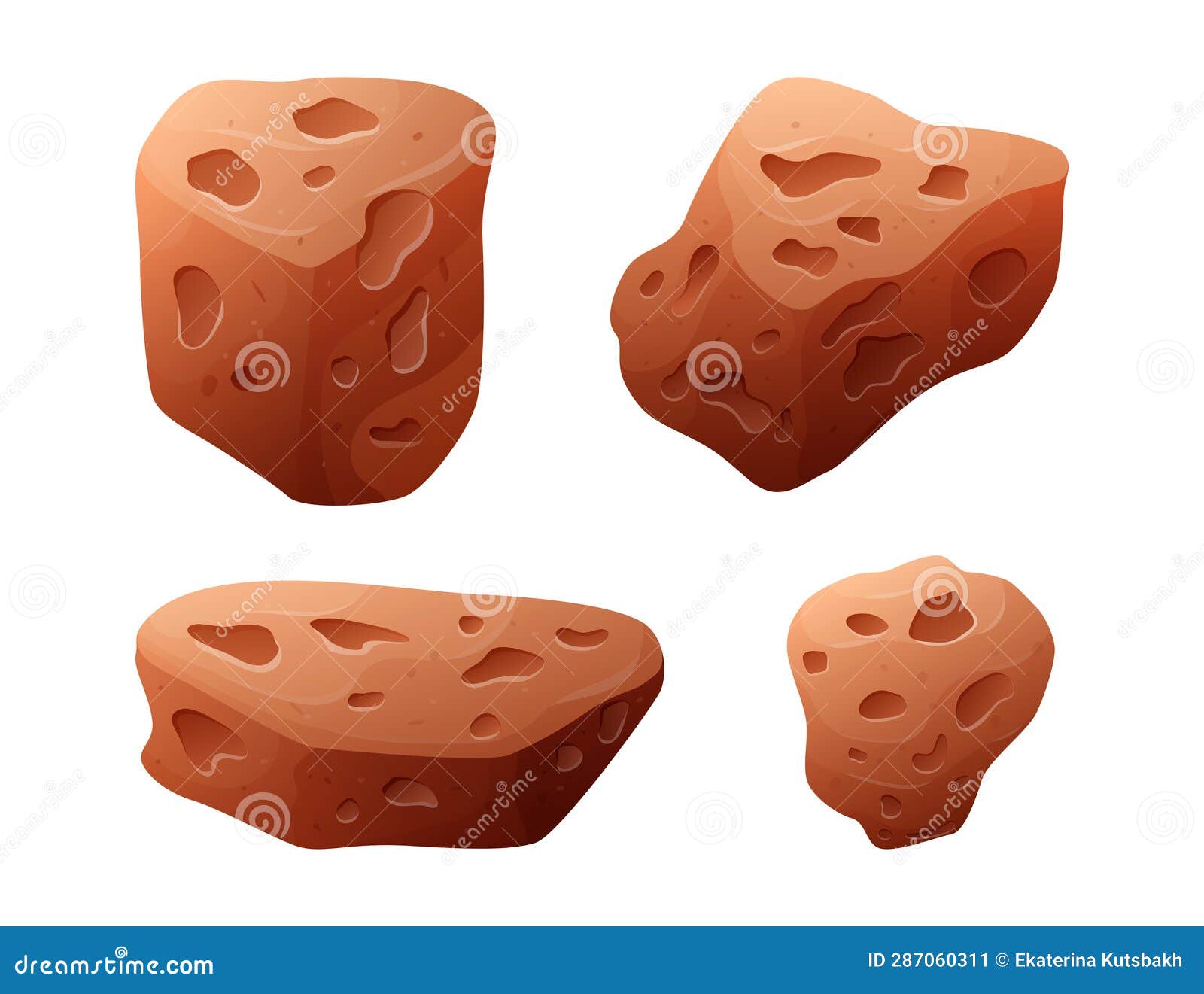 Cartoon Space Asteroid. Vector Set of Isolated Stones with Bumps, a ...