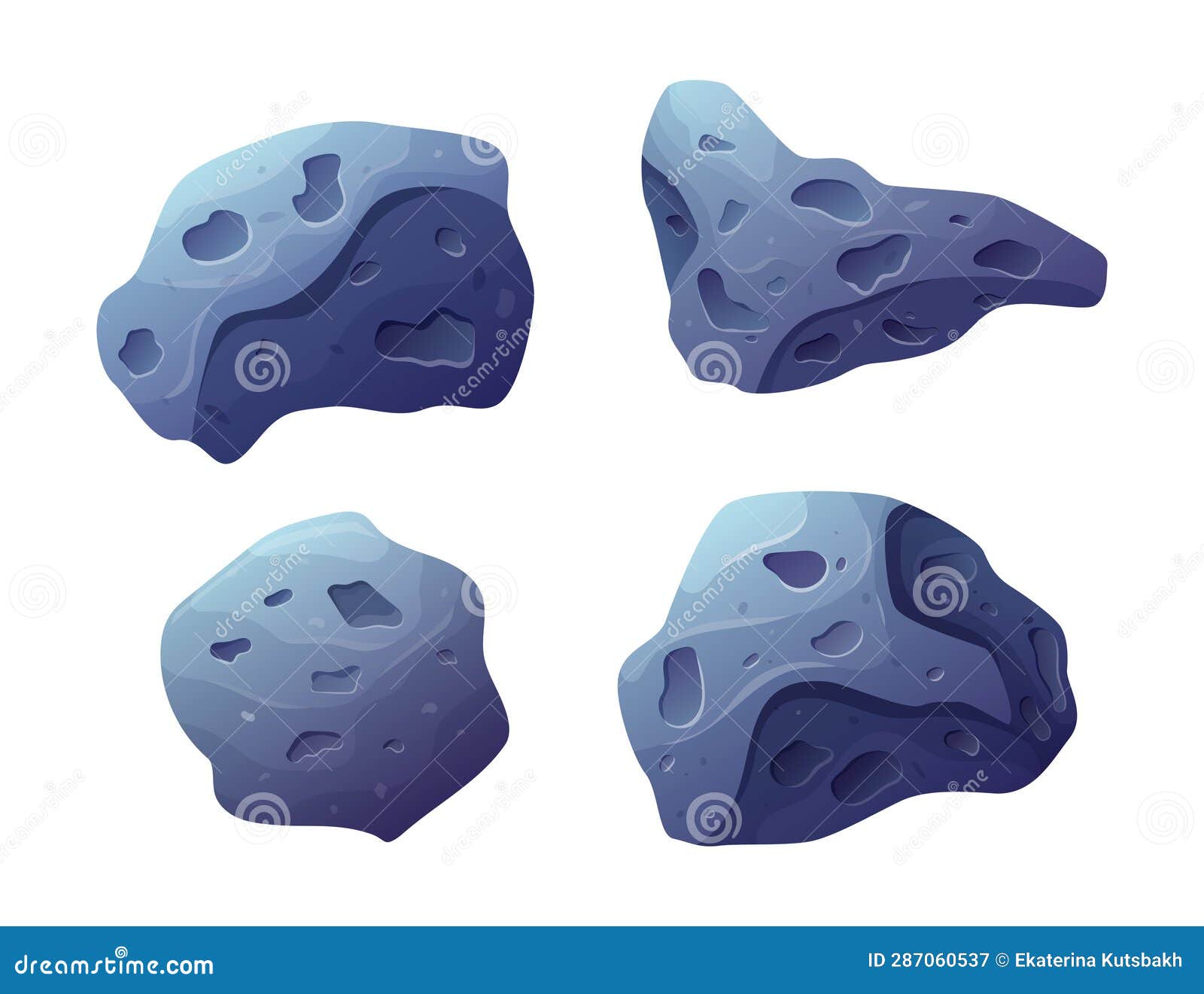 Cartoon Space Asteroid. Vector Set of Isolated Stones with Bumps, a ...