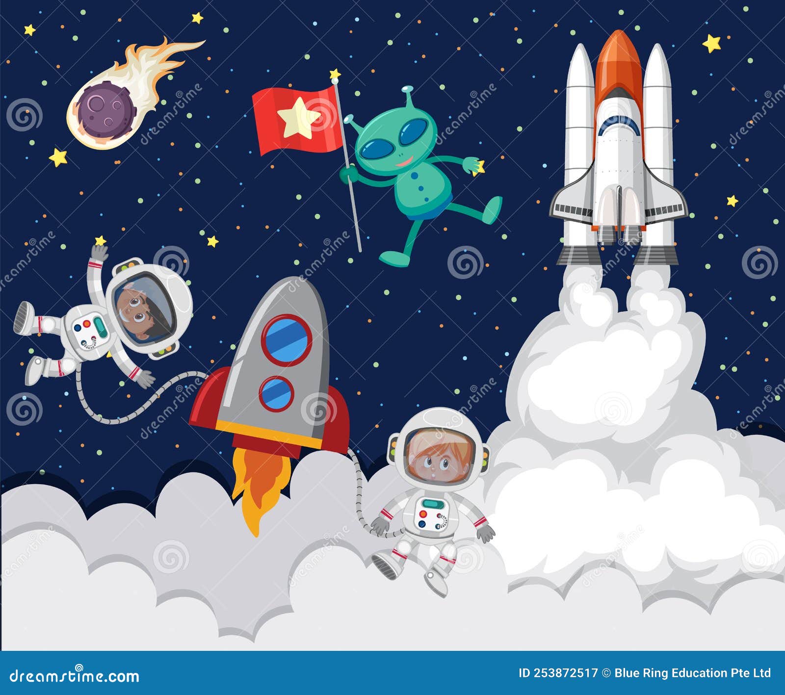 Cartoon Space Background Template Stock Vector - Illustration of fuel ...