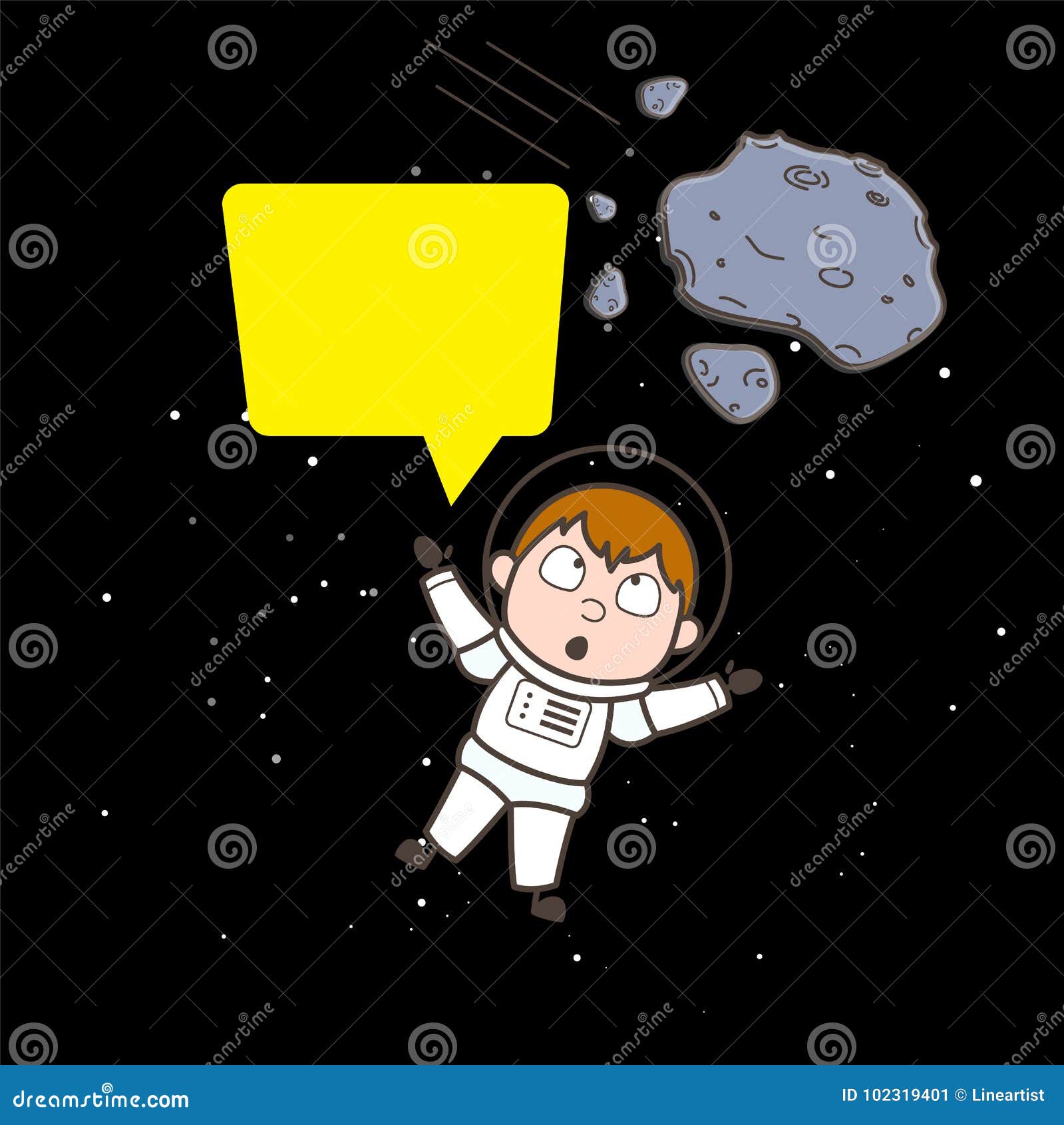Cartoon Space Boy with Asteroids and Message Bubble Vector Illustration ...