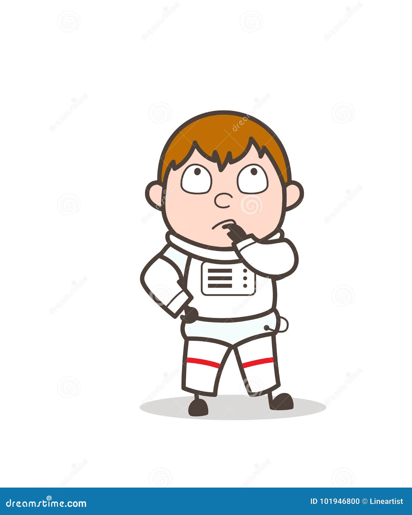 Cartoon Space Boy Thinking and Making a Plan Vector Illustration Stock ...