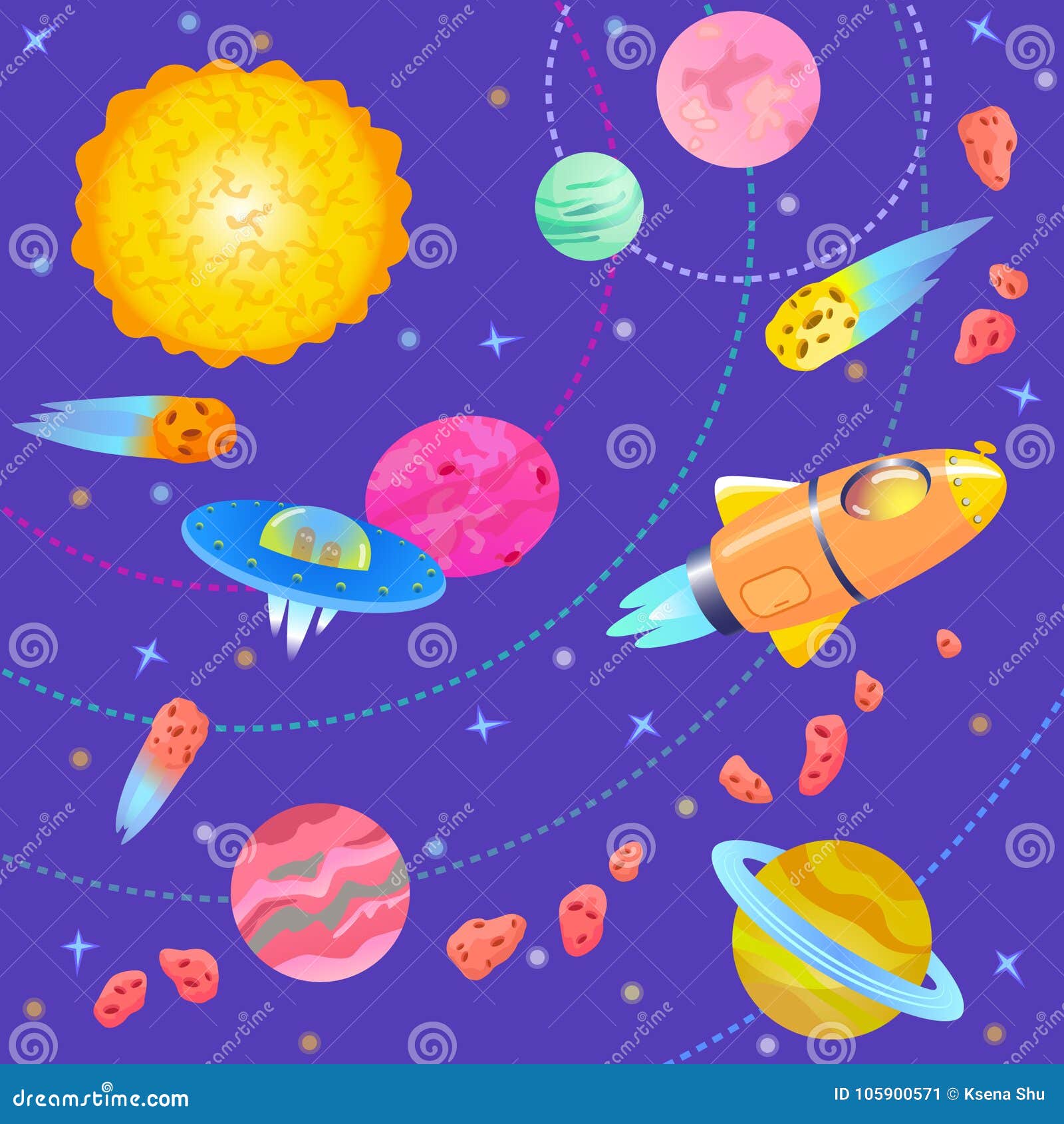 Cartoon space illustration stock vector. Illustration of dark - 105900571