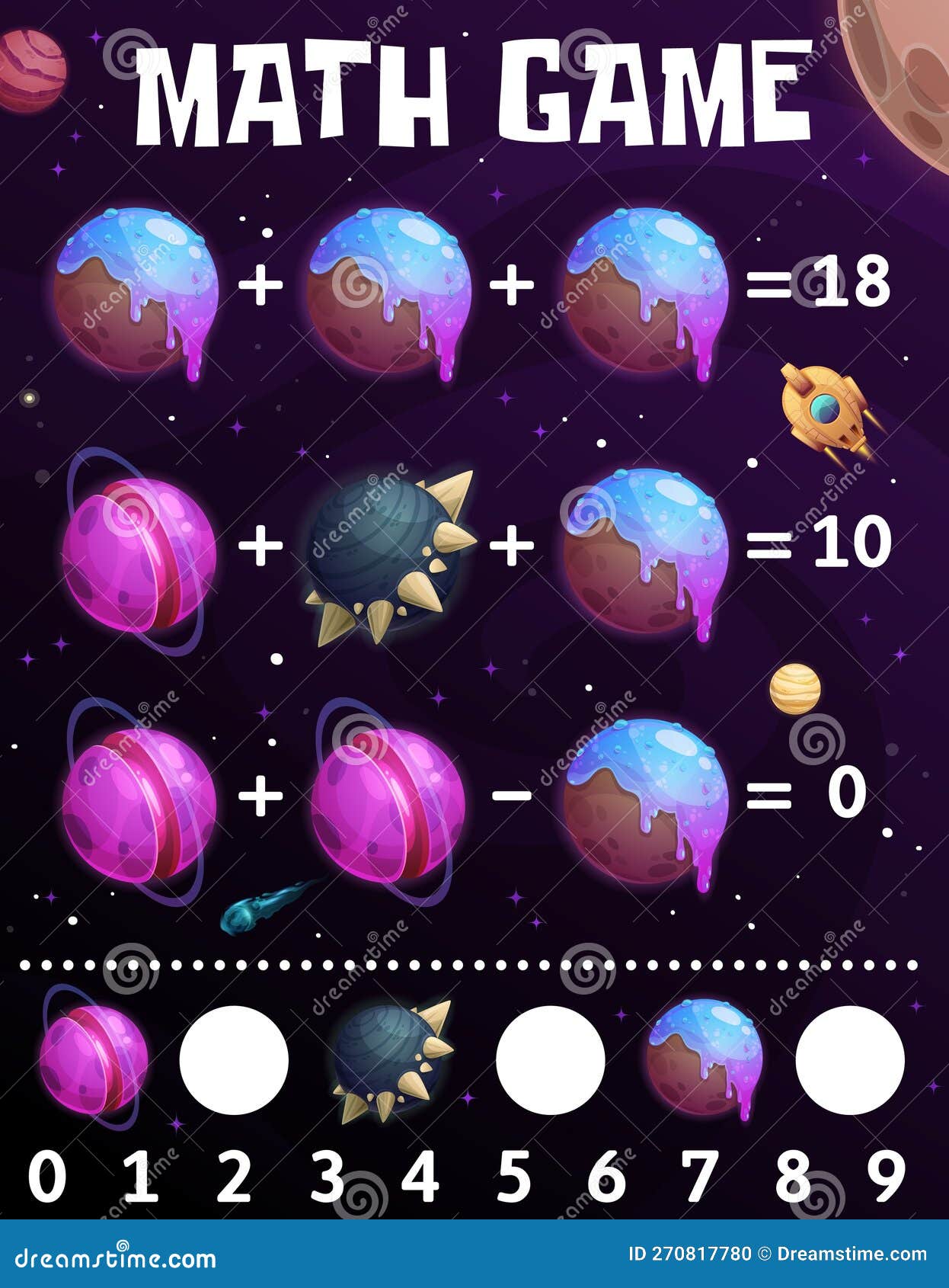 Cartoon Space Planets and Galaxy Stars Math Game Stock Vector ...