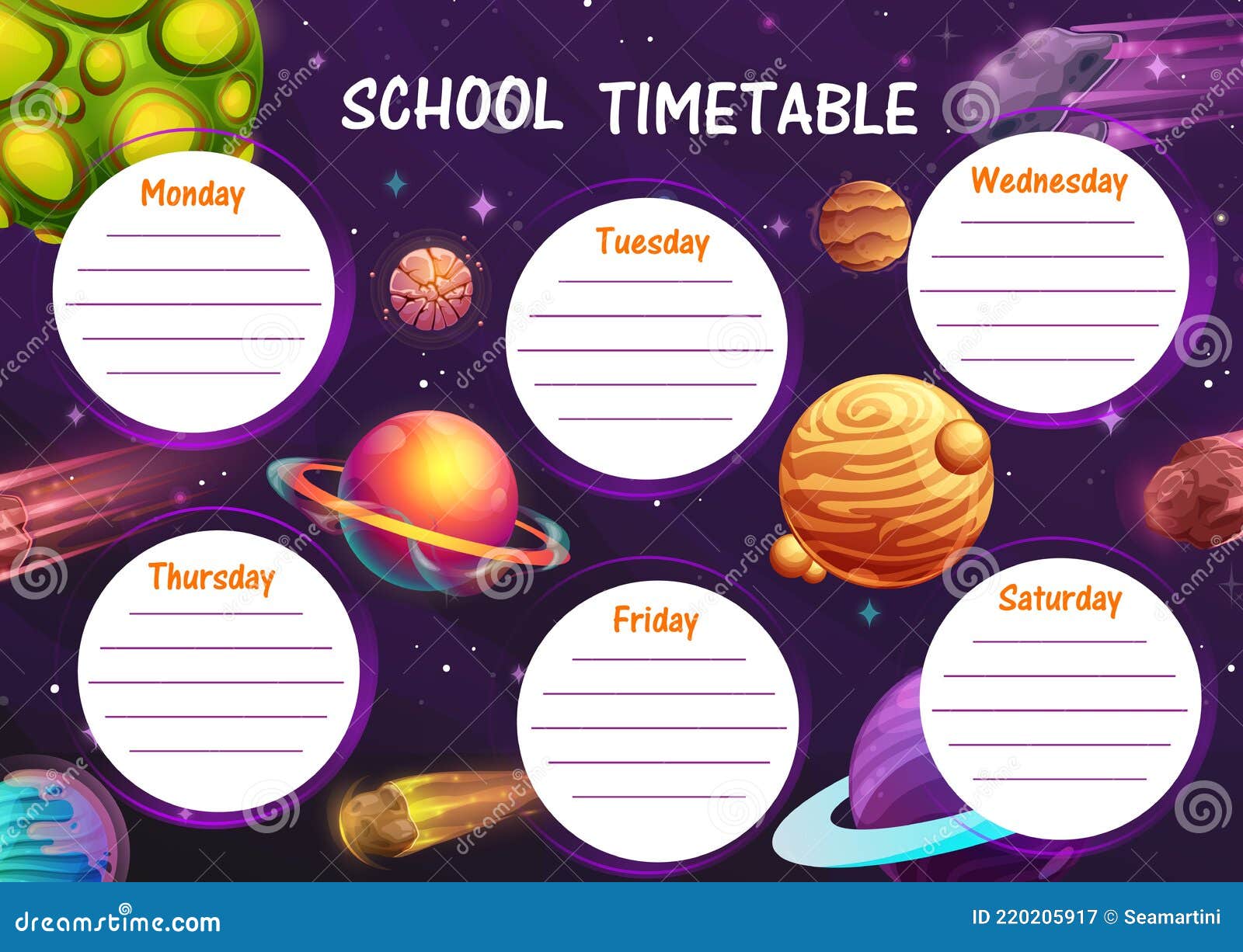 Cartoon Space Planets School Timetable Schedule Stock Vector ...