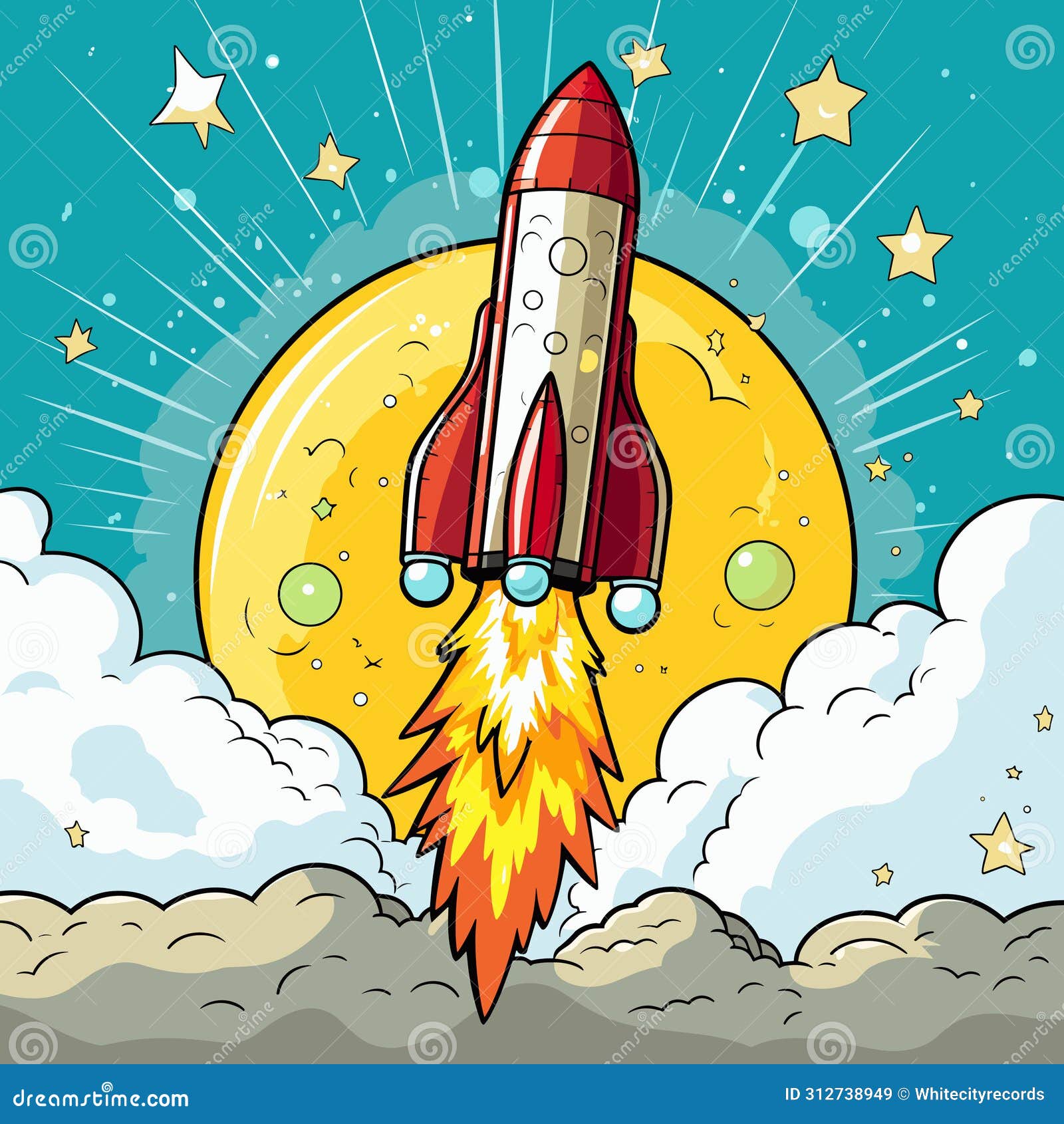 Cartoon Space Rocket Flying in the Sky. Vector Illustration for ...
