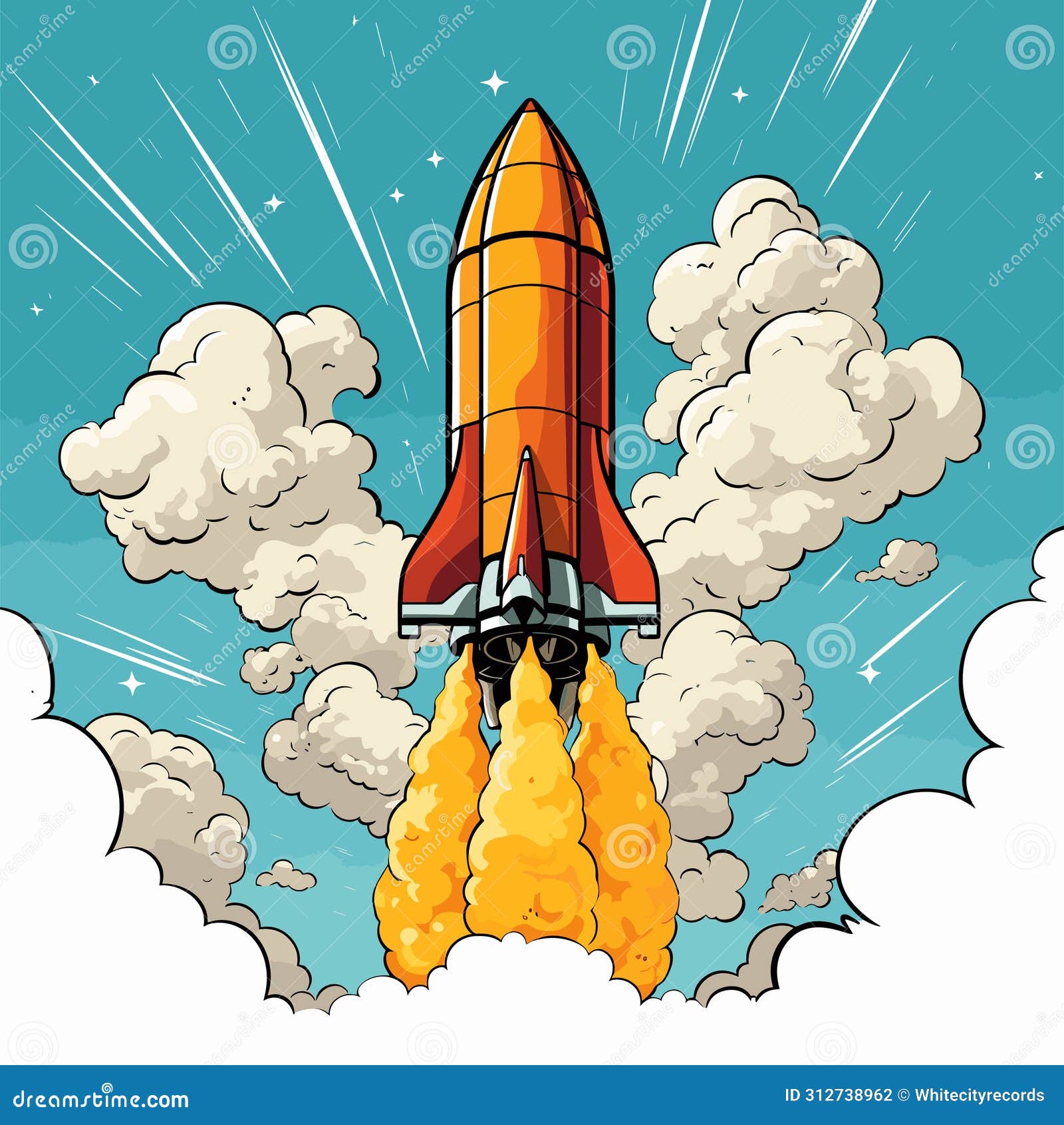 Cartoon Space Rocket Flying in the Sky. Vector Illustration for Your ...