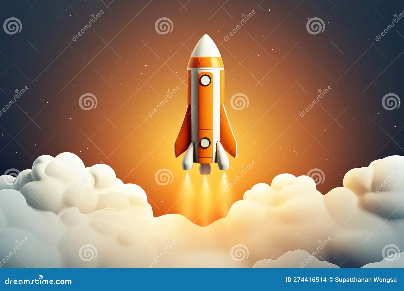 Cartoon Space Rocket Flying To the Clouds Stock Illustration ...