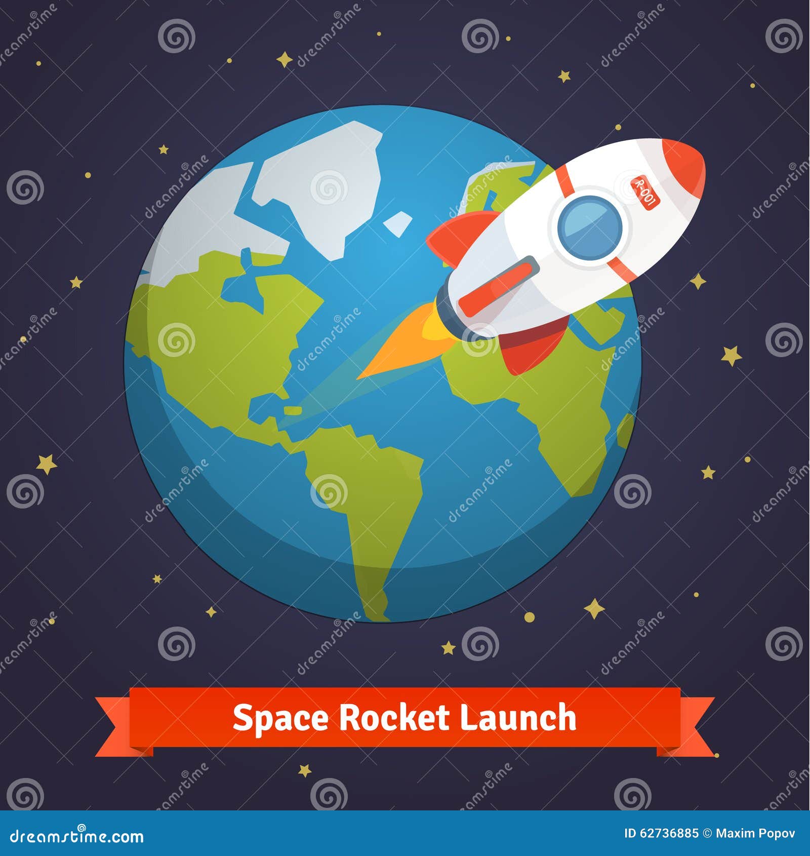 Cartoon Space Rocket Leaving Earth Orbit Stock Vector - Illustration of ...