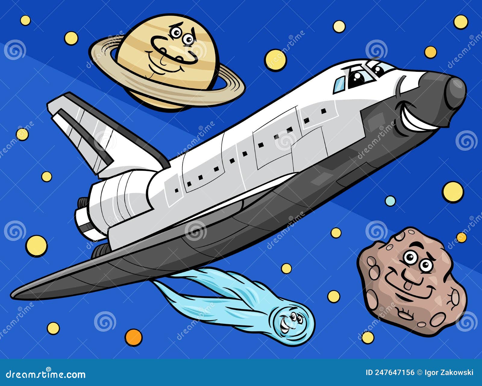 Cartoon Space Shuttle Character in Cosmic Space Stock Vector ...