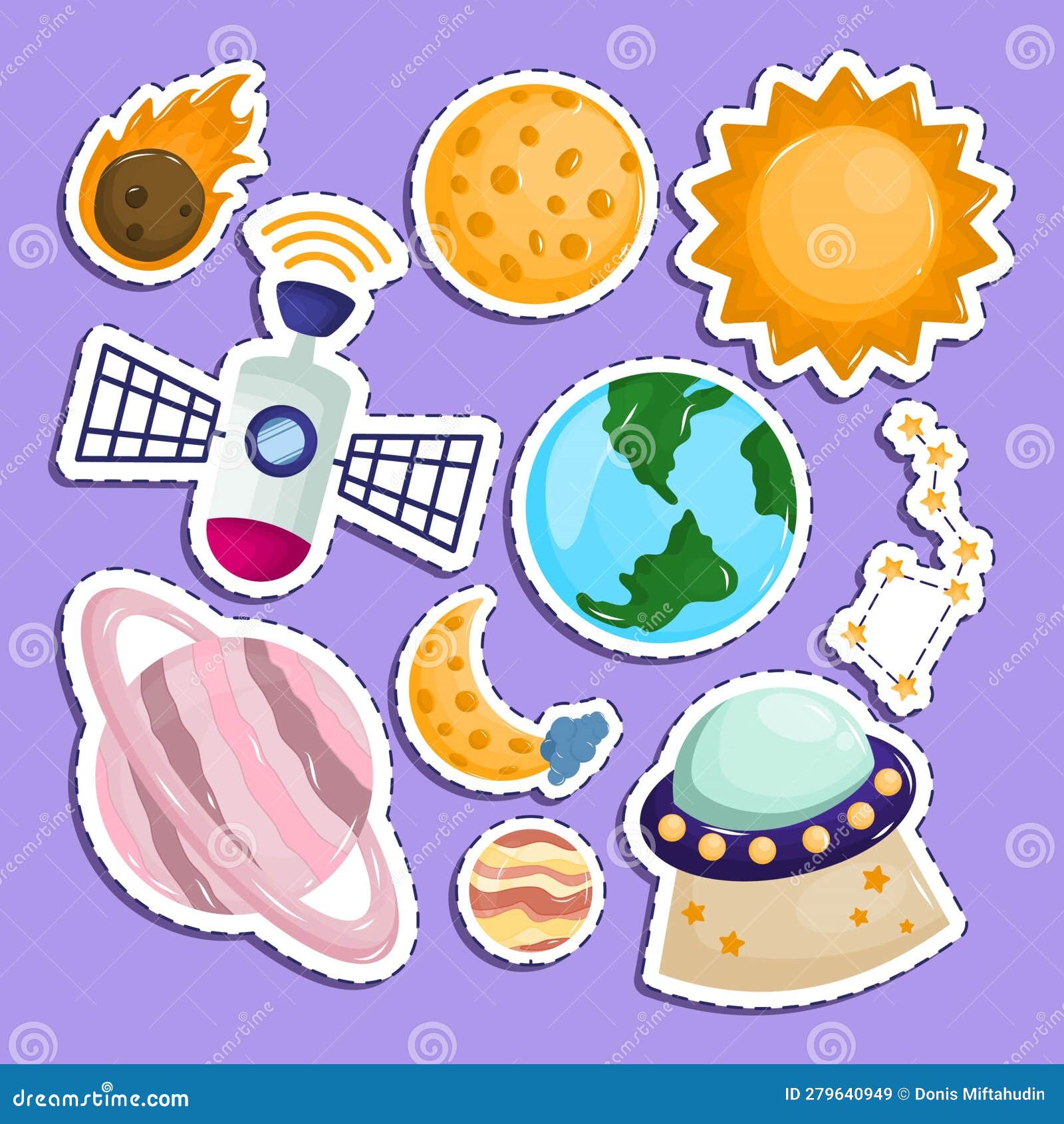 Cartoon Space Stickers Set. Vector Illustration of Cartoon Space ...