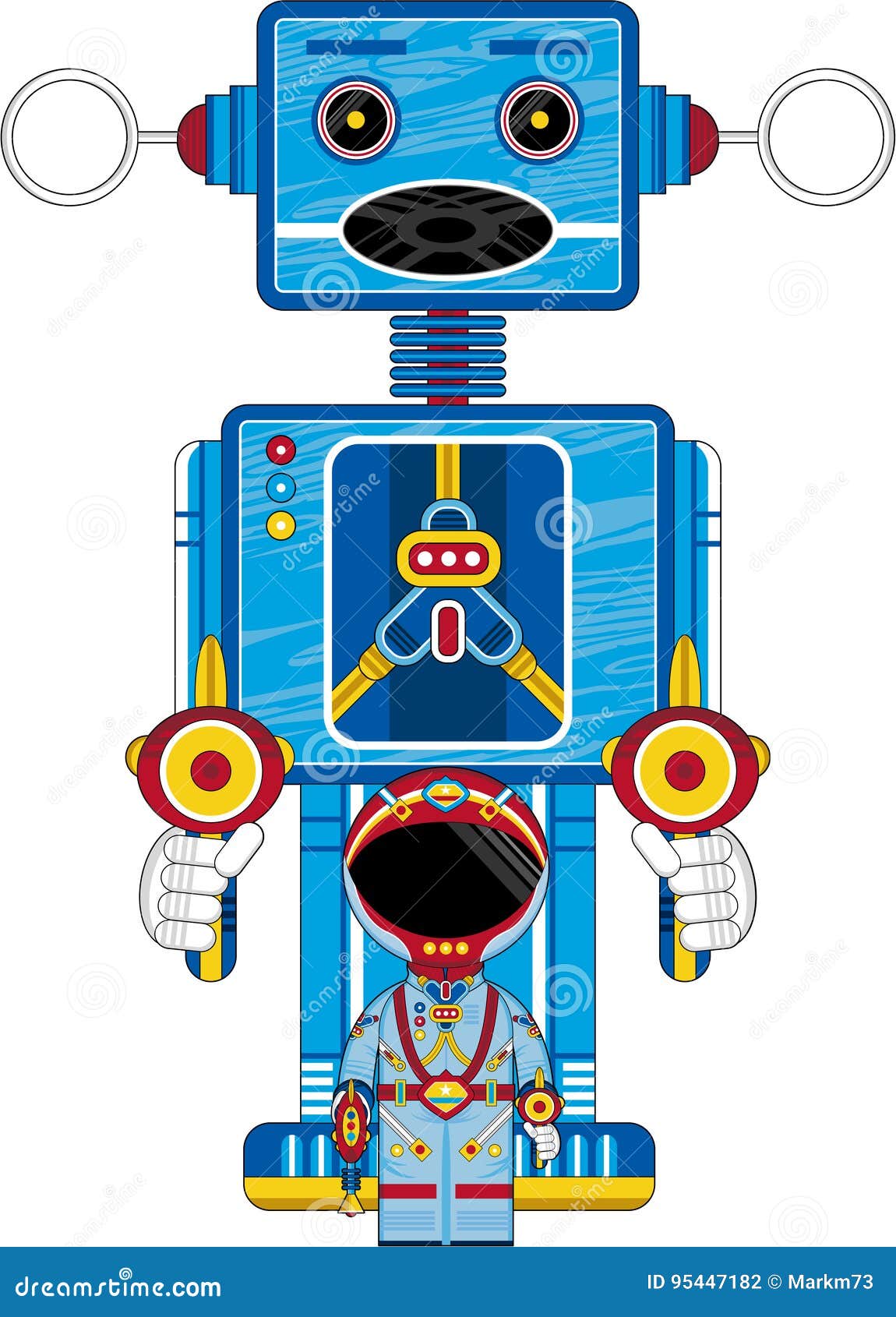 Cartoon Spaceman And Giant Robot Vector Illustration | CartoonDealer ...