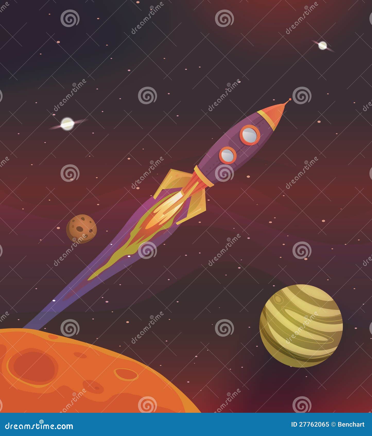 Cartoon Spaceship Flying into Galaxy Stock Vector - Illustration of ...