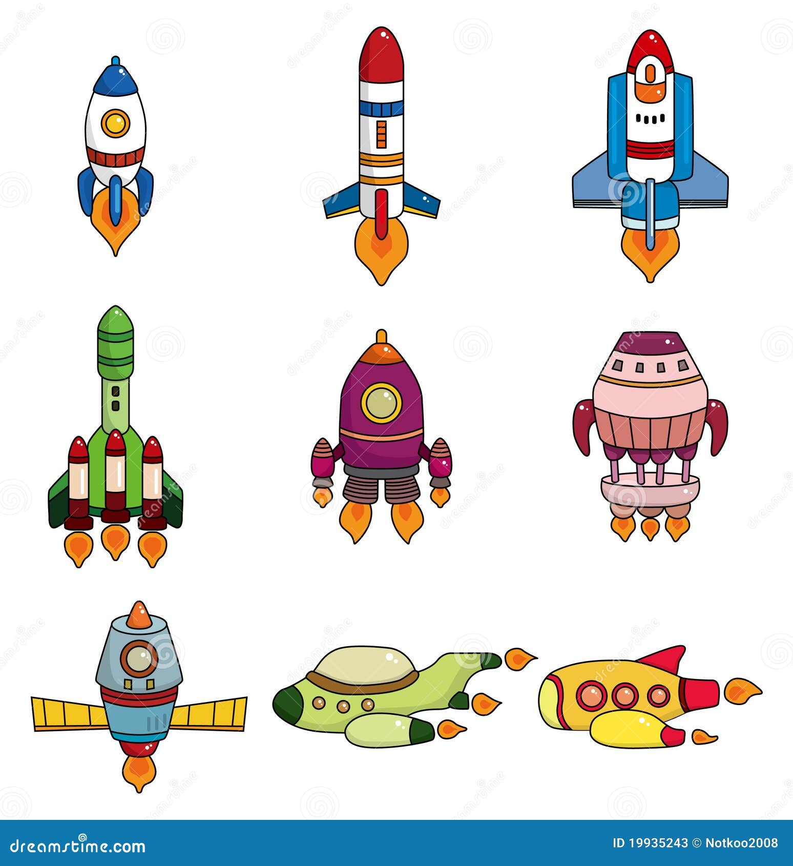 Cartoon spaceship icon set stock vector. Illustration of cute - 19935243