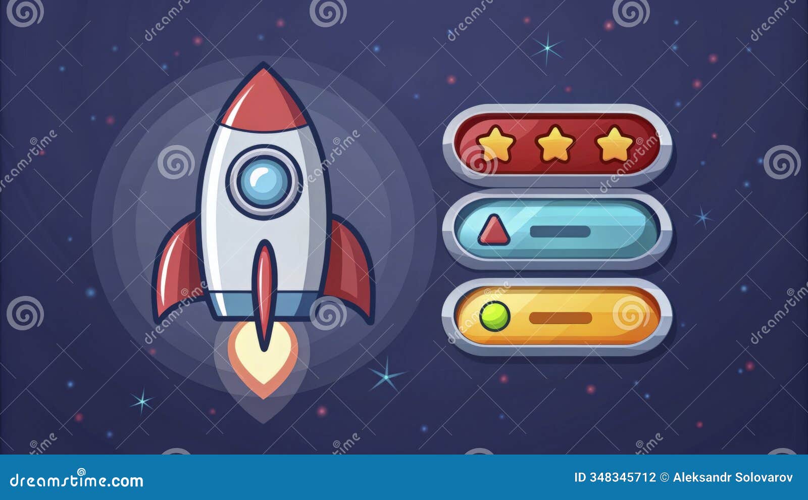 Cartoon Spaceship Launching into Outer Space with Game Ui Elements ...