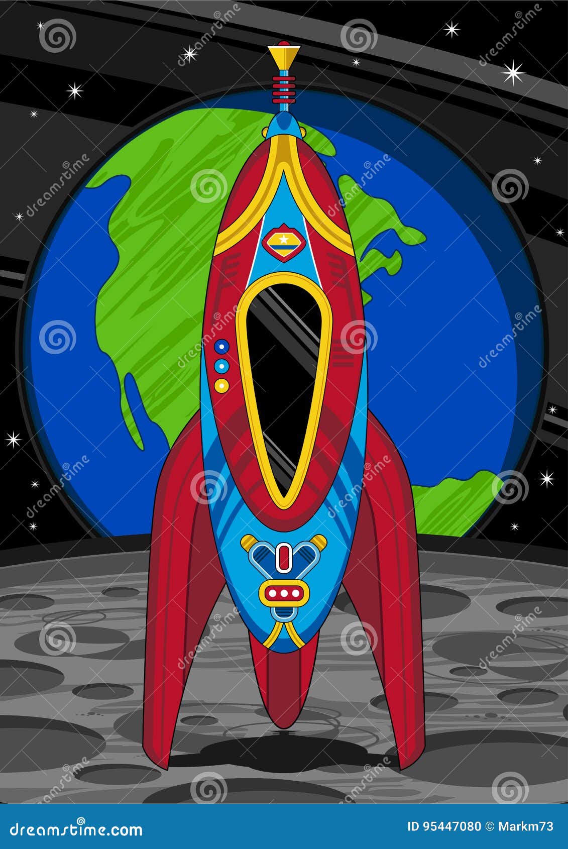 Cartoon Spaceship on the Moon Stock Vector - Illustration of rocketship ...