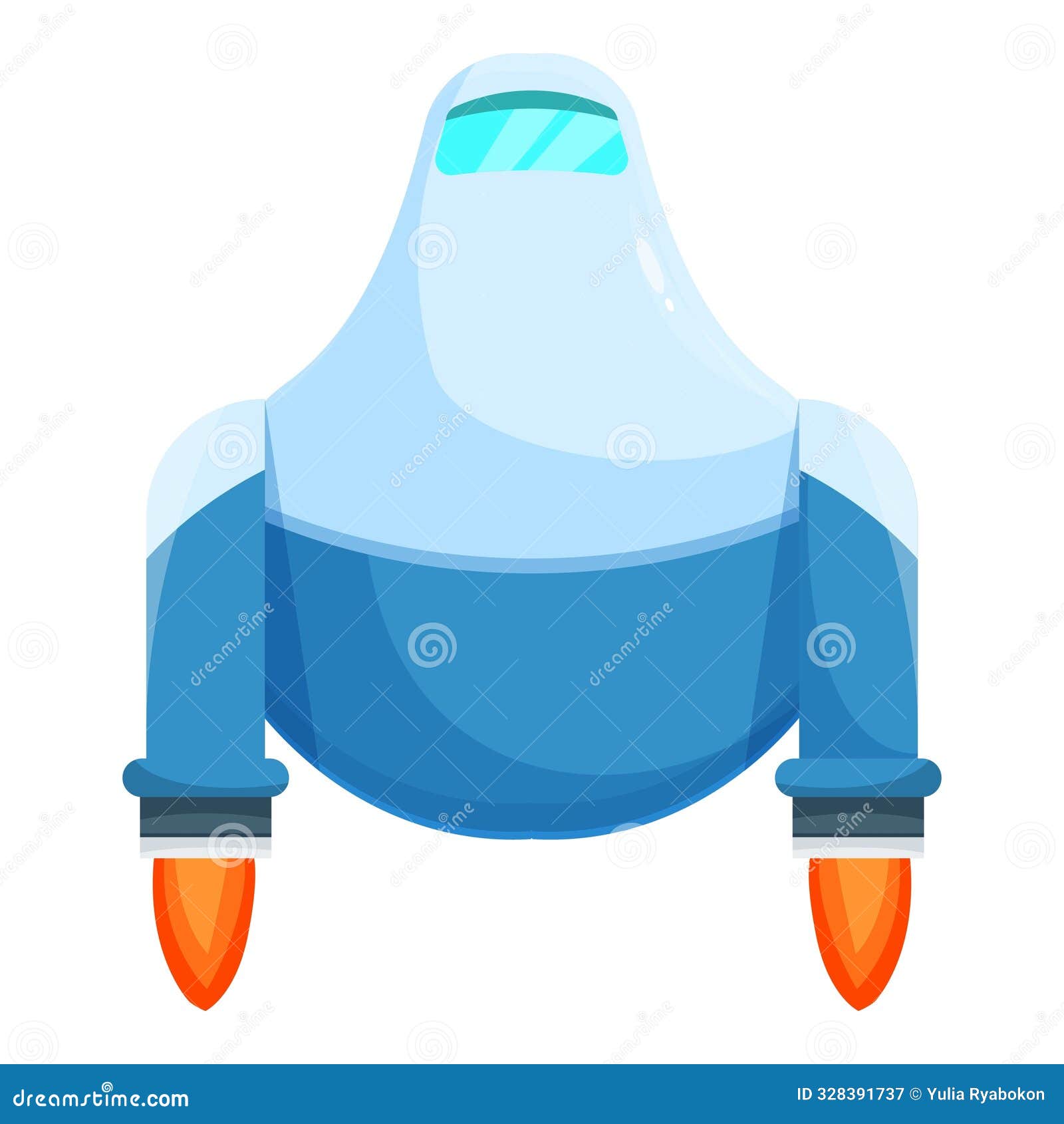 Blue Spaceship Taking Off with Burning Thrusters Stock Illustration ...