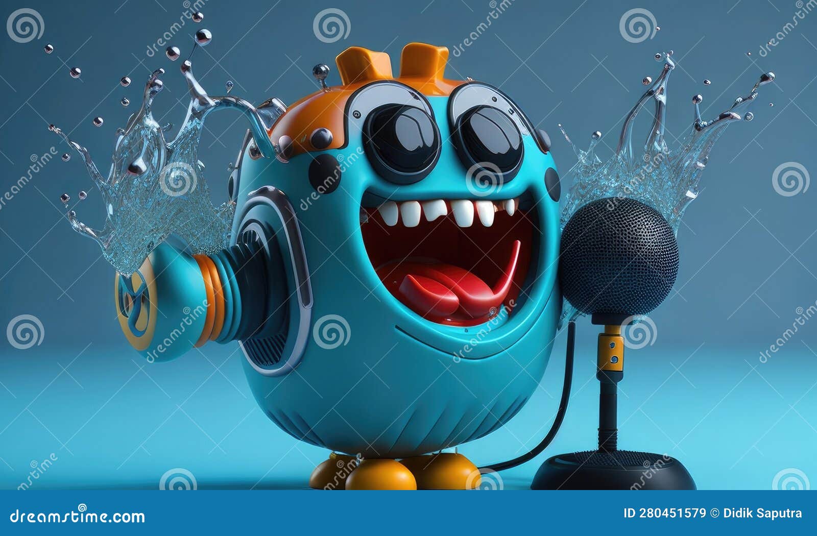 Cartoon Speaker with Suction and Water Bouncing from Sound Stock ...