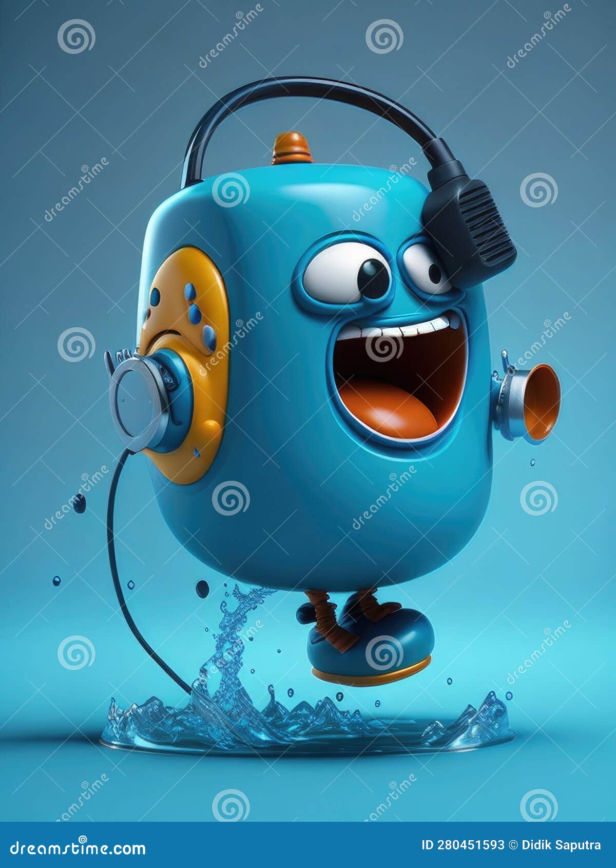 Cartoon Speaker with Suction and Water Bouncing from Sound Stock ...