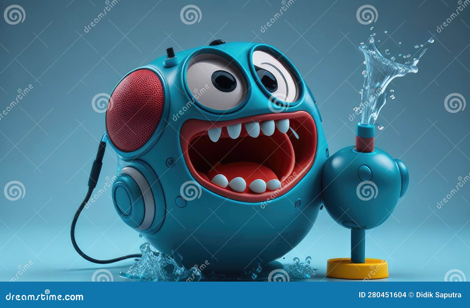 Cartoon Speaker with Suction and Water Bouncing from Sound Stock ...
