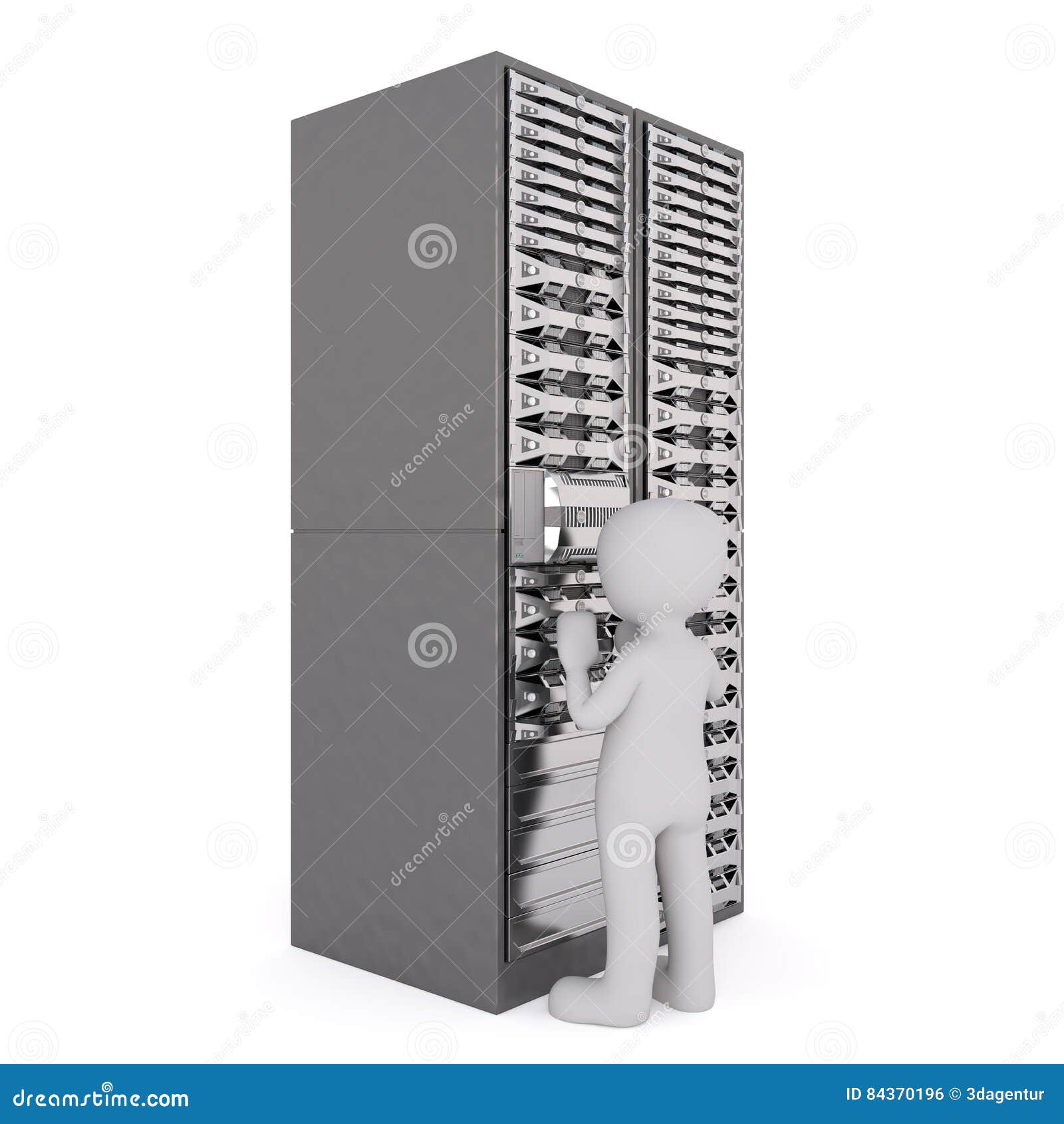 Cartoon it Specialist Working on Computer Server Stock Illustration ...