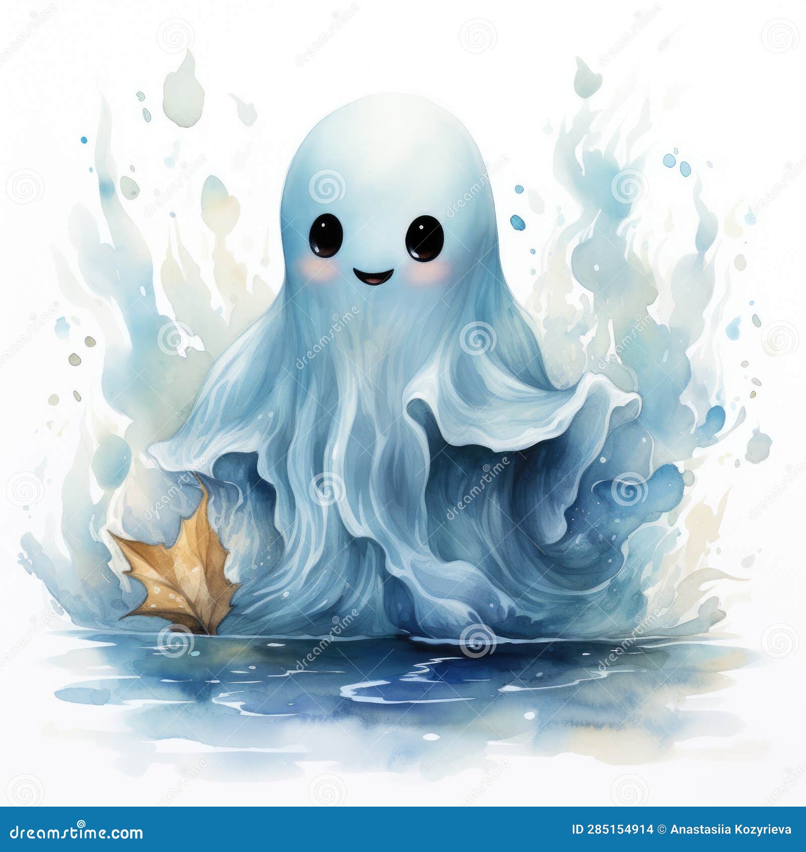 Cartoon Spooky Ghost Watercolor Illustration. Stock Illustration ...