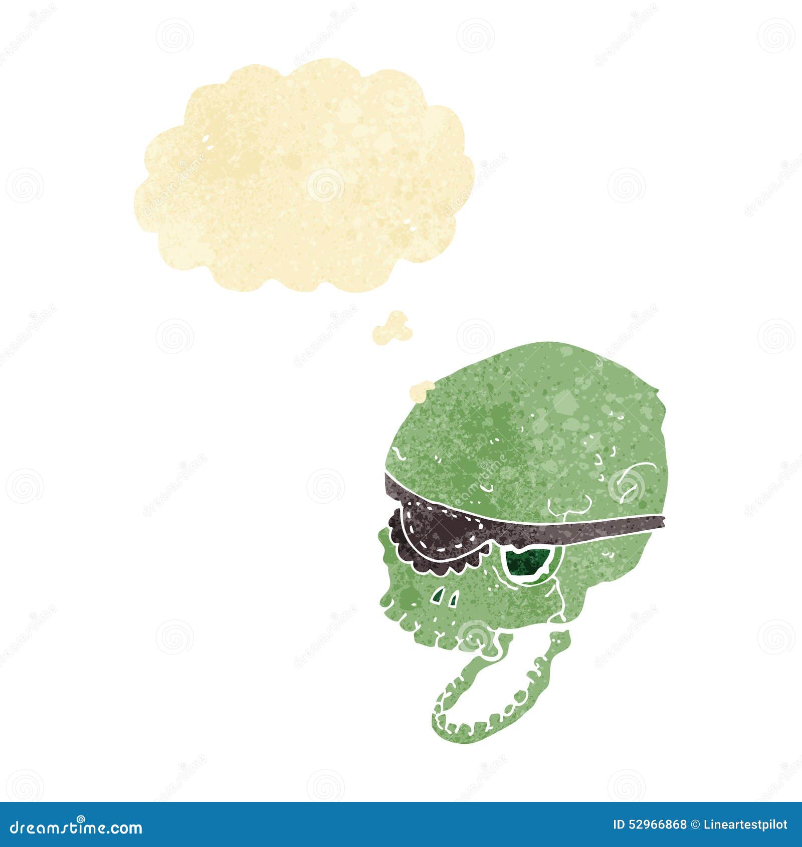 Cartoon Spooky Skull with Eye Patch with Thought Bubble Stock ...