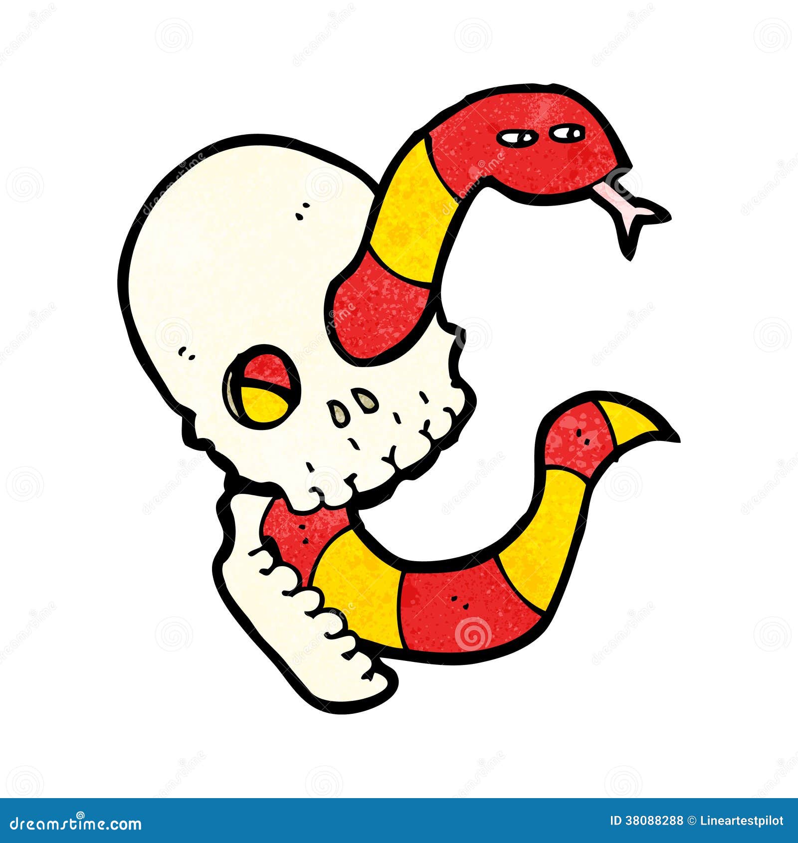 Cartoon Spooky Skull with Snake Stock Vector - Illustration of hand ...