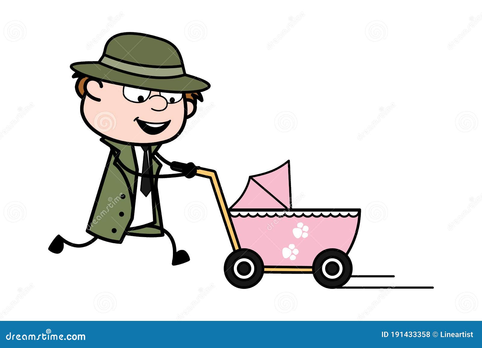 Cartoon Spy with Baby Cart stock illustration. Illustration of parent ...