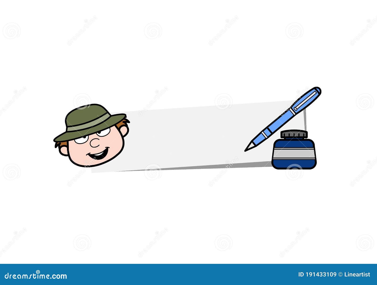 Cartoon Spy with Banner and Pen Stock Illustration - Illustration of ...