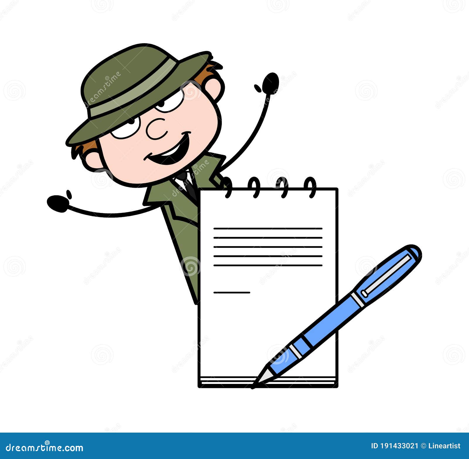 Cartoon Spy with Diary and Pen Stock Illustration - Illustration of ...